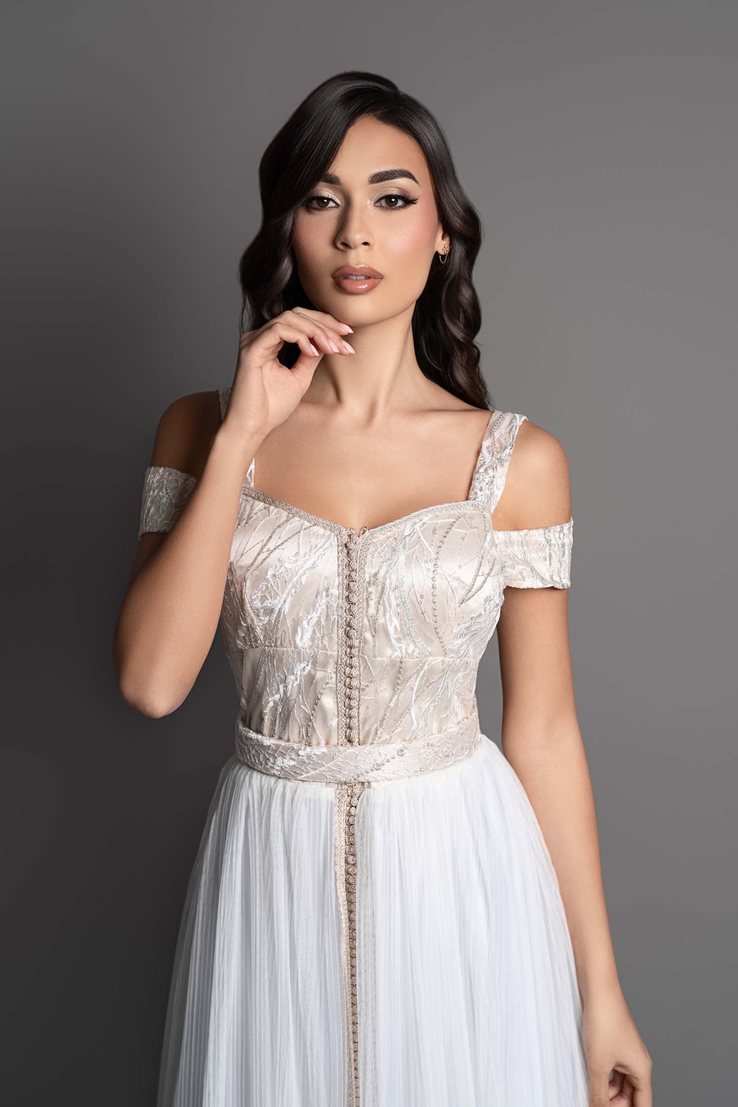 Modern kaftan dress with enhancement of the shoulders Size 6 UK / 4 US